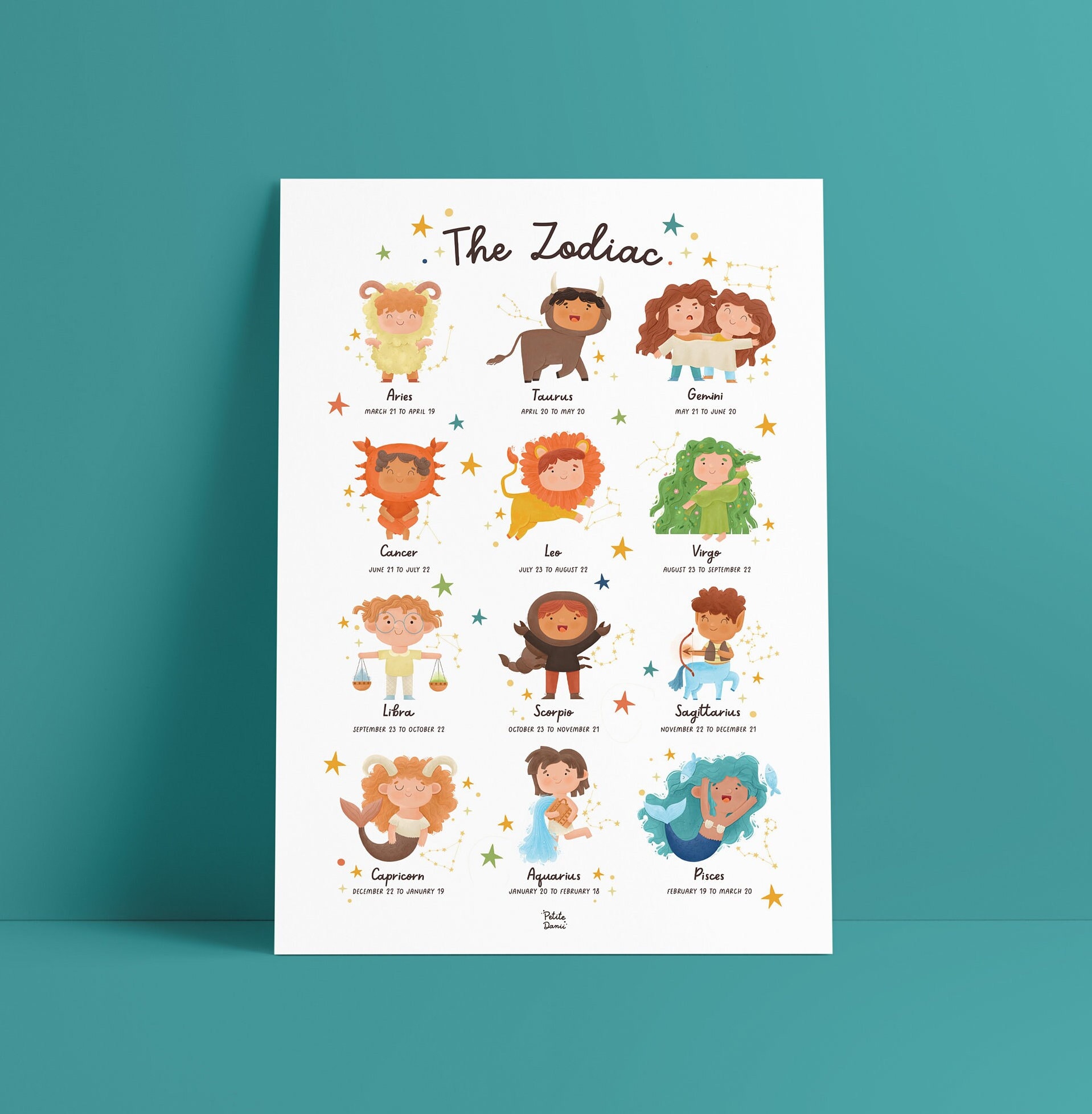 The Zodiac Print | A3 Poster for Kids Room & Nursery | Astrology-themed ...