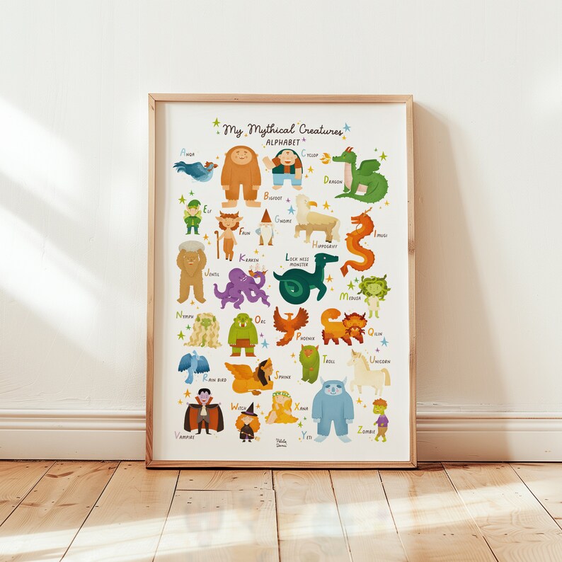 Mythical Creatures Alphabet Poster A3 Print for Kid's Room & Nursery ...