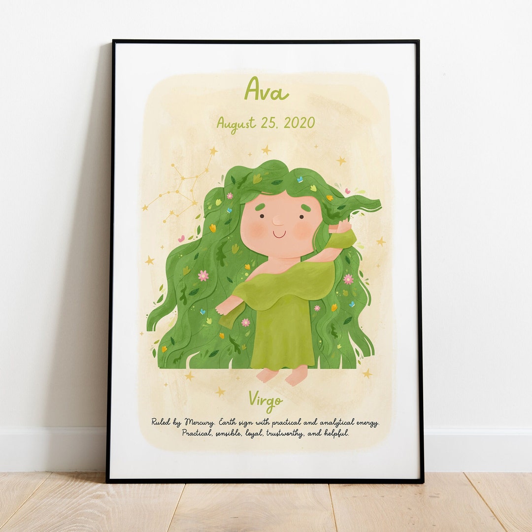 Custom Virgo Star Sign Print for Kids' Room Decor Personalized Zodiac ...