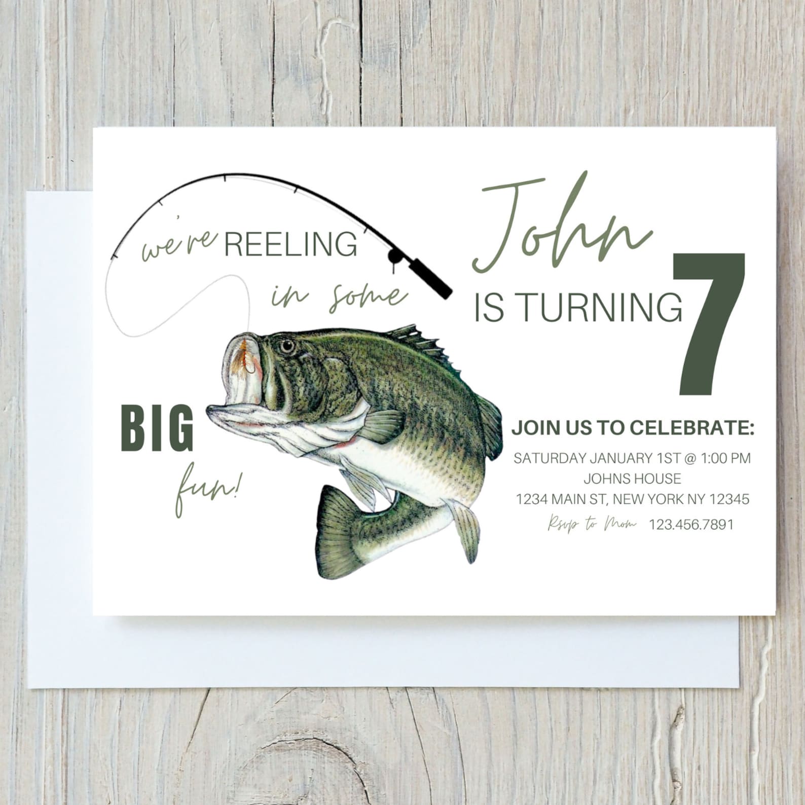 EDITABLE Fish Bass Birthday Invite Landscape, Fish Birthday Invitation ...