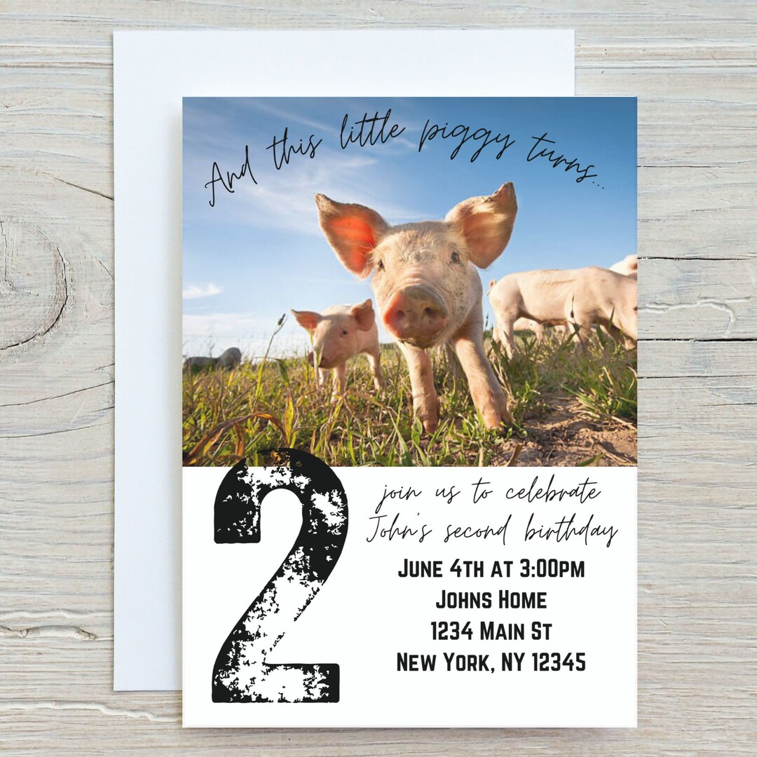 SET OF FOUR Pig Birthday Party Invite Farm Party Invite - Etsy