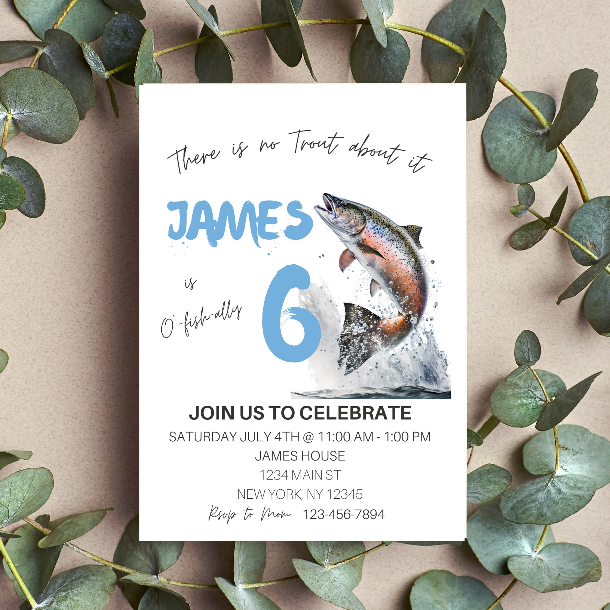EDITABLE Fish Trout Birthday Invite, Fish Birthday Invitation, Trout ...