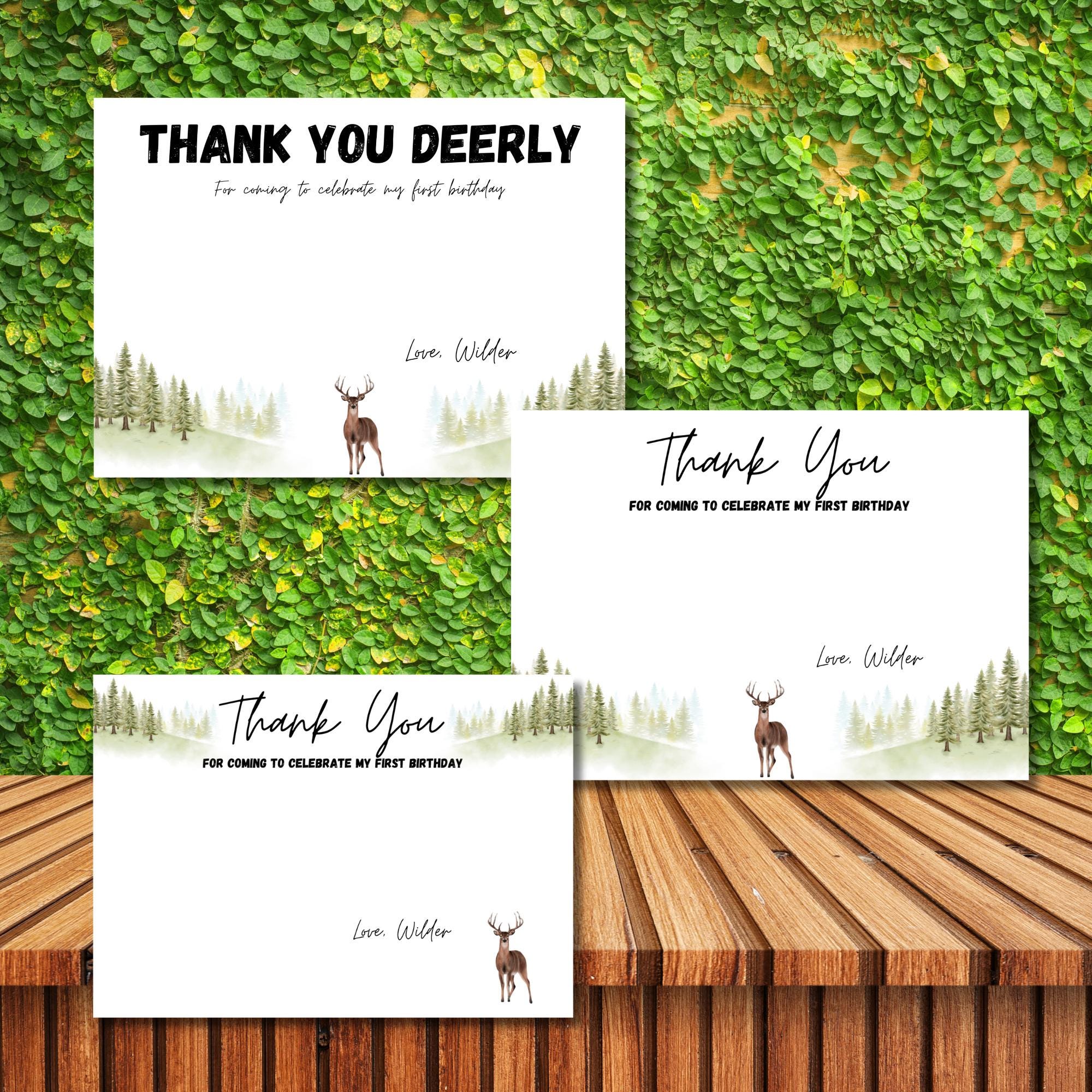 EDITABLE Set of 3deer Birthday Thank You Cards, 5 X 7 Thank You Cards ...