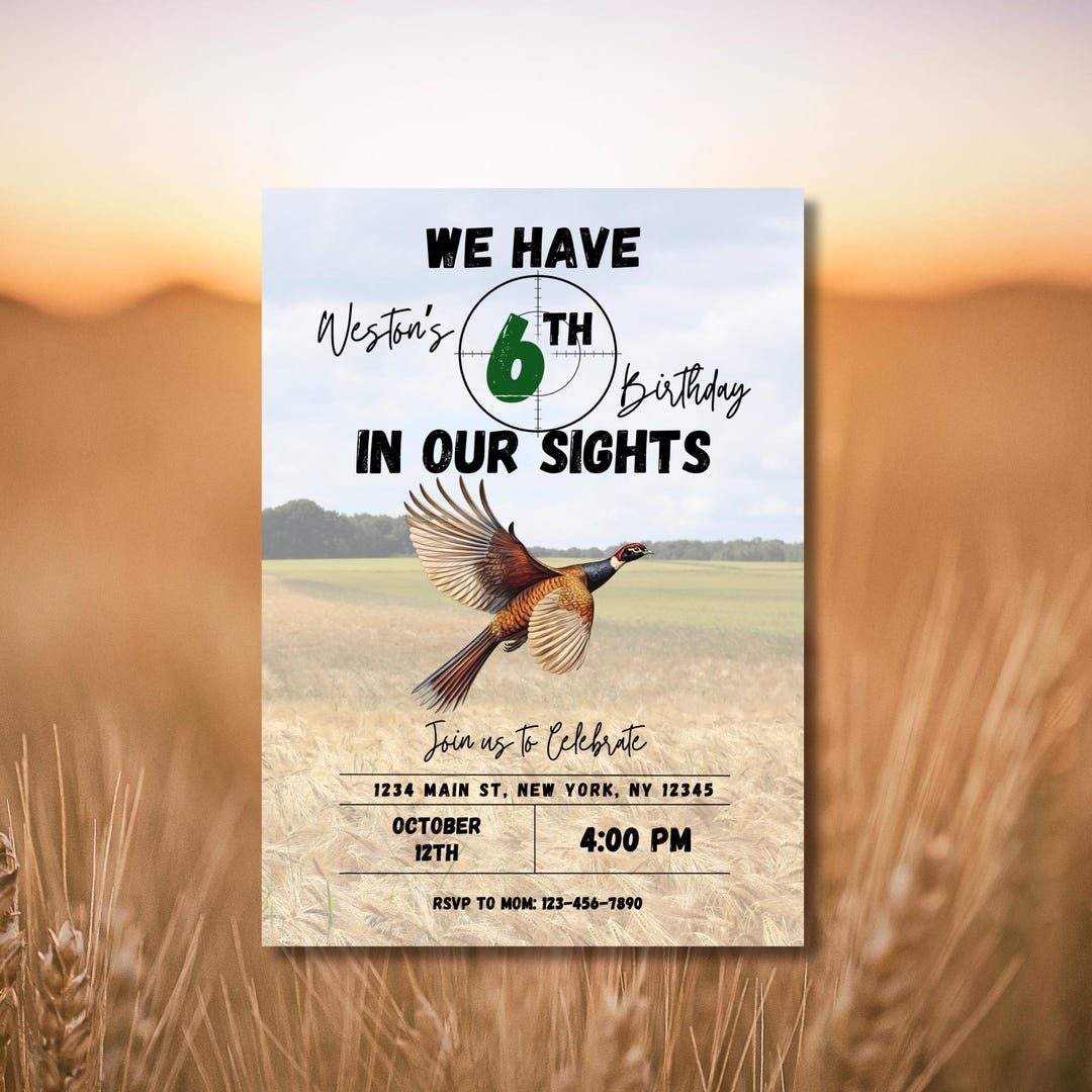 EDITABLE Pheasant Hunting Birthday Invitation, Wild Game Hunting, Bird ...