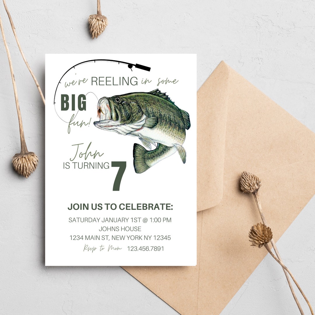 EDITABLE Fish Bass Birthday Invite Portrait, Fish Birthday Invitation ...
