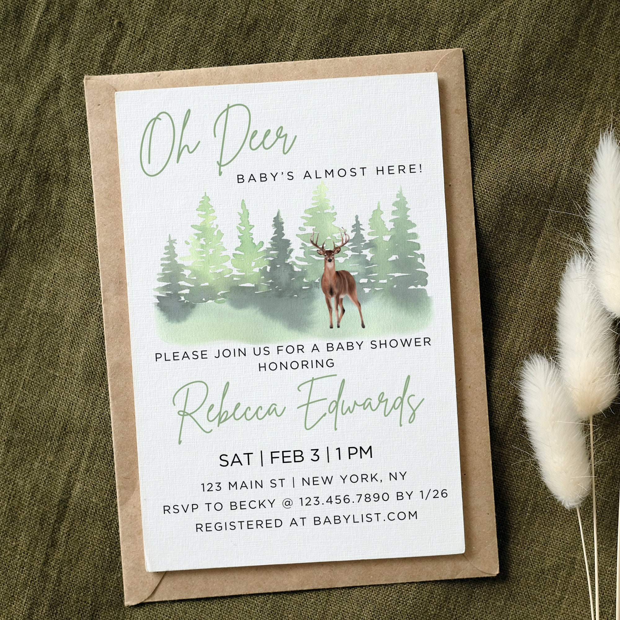 Editable Deer Themed Baby Shower Invite, Hunting Baby Shower, Boy Baby ...