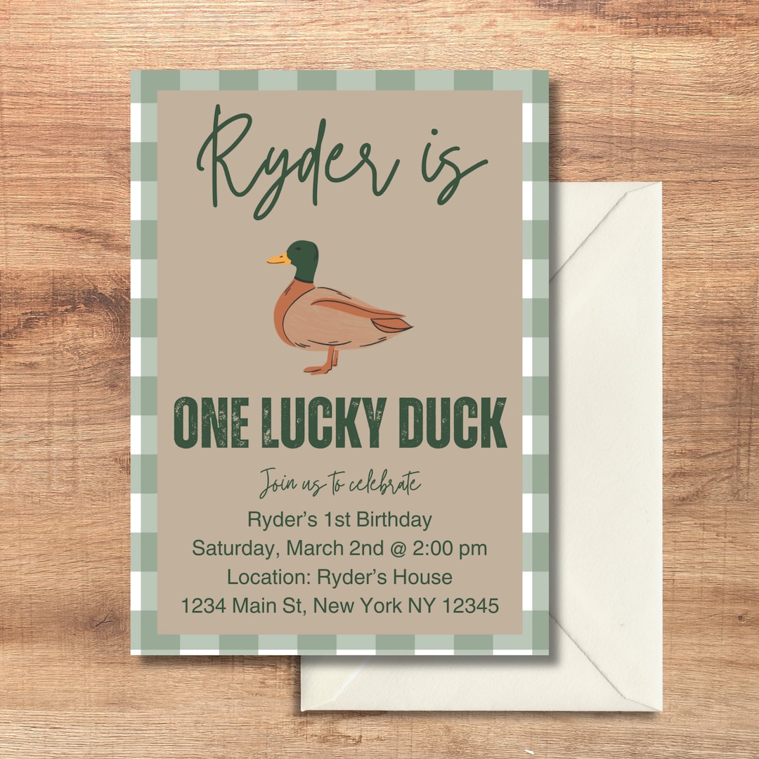 EDITABLE One Lucky Duck Birthday Invite Plaid, Duck First Birthday, Boy ...