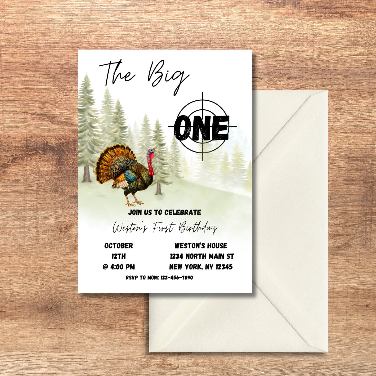 EDITABLE Turkey Hunting First Birthday Invitation, Wild Turkey, Boy ...
