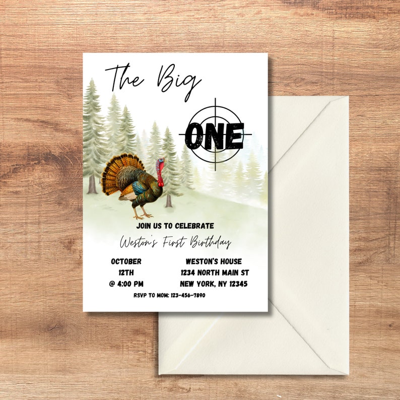 EDITABLE Turkey Hunting First Birthday Invitation, Wild Turkey, Boy ...