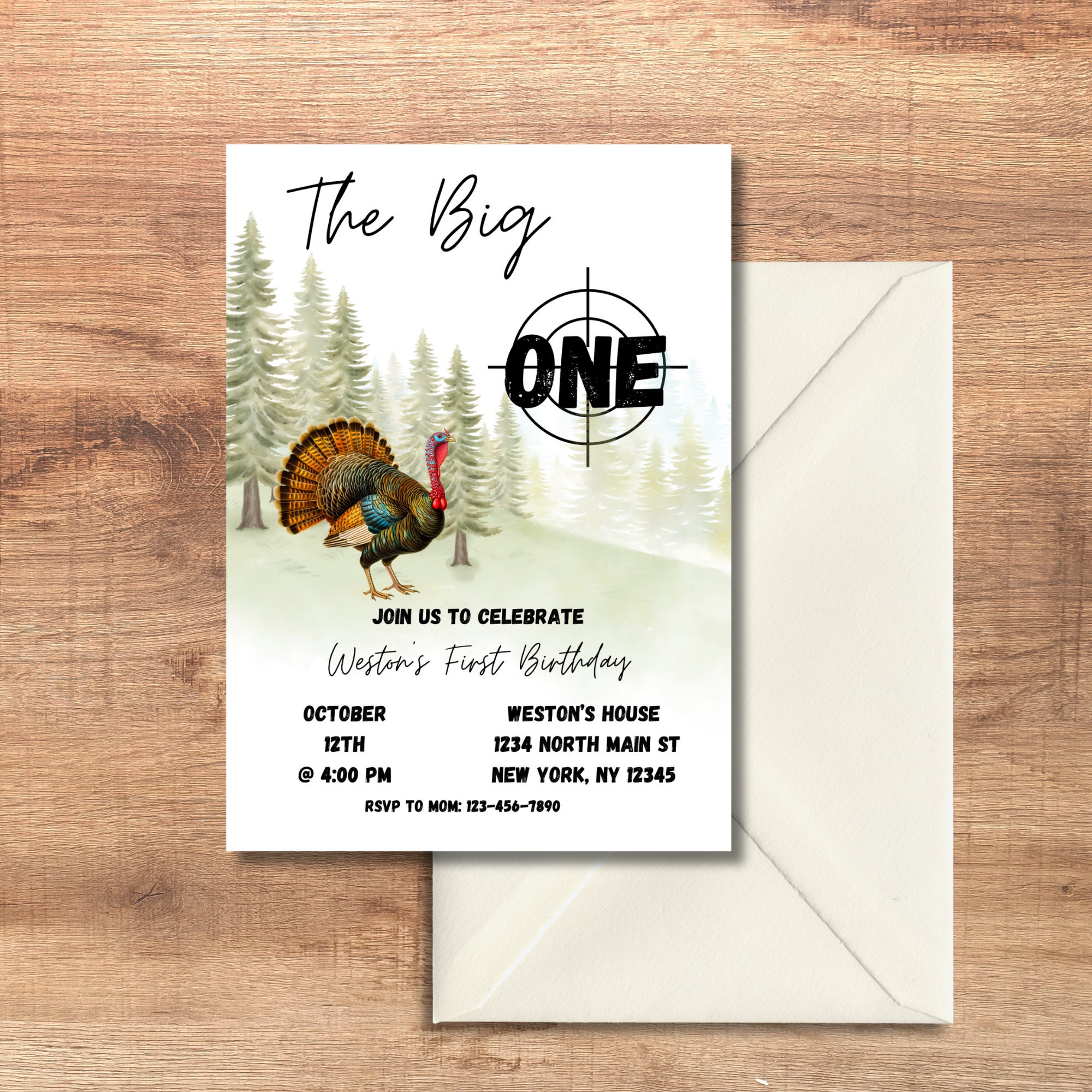 EDITABLE Turkey Hunting First Birthday Invitation, Wild Turkey, Boy ...
