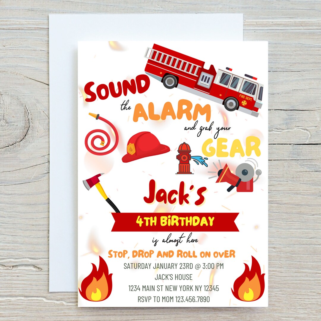 EDITABLE Firefighter Birthday, Fire Birthday, Birthday Invitation, 1st ...