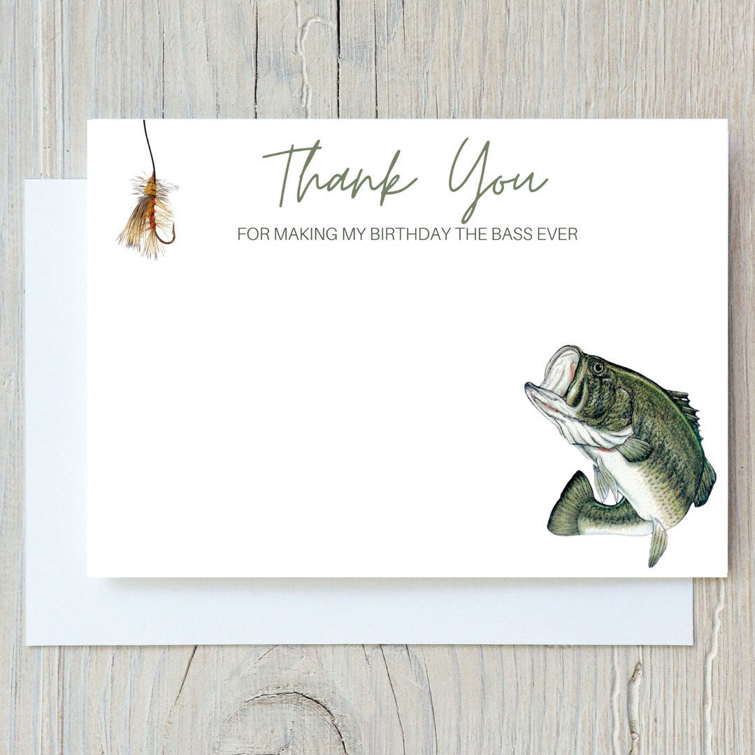EDITABLE Bass Birthday Thank You Card, Fishing Thank You Card, Instant ...