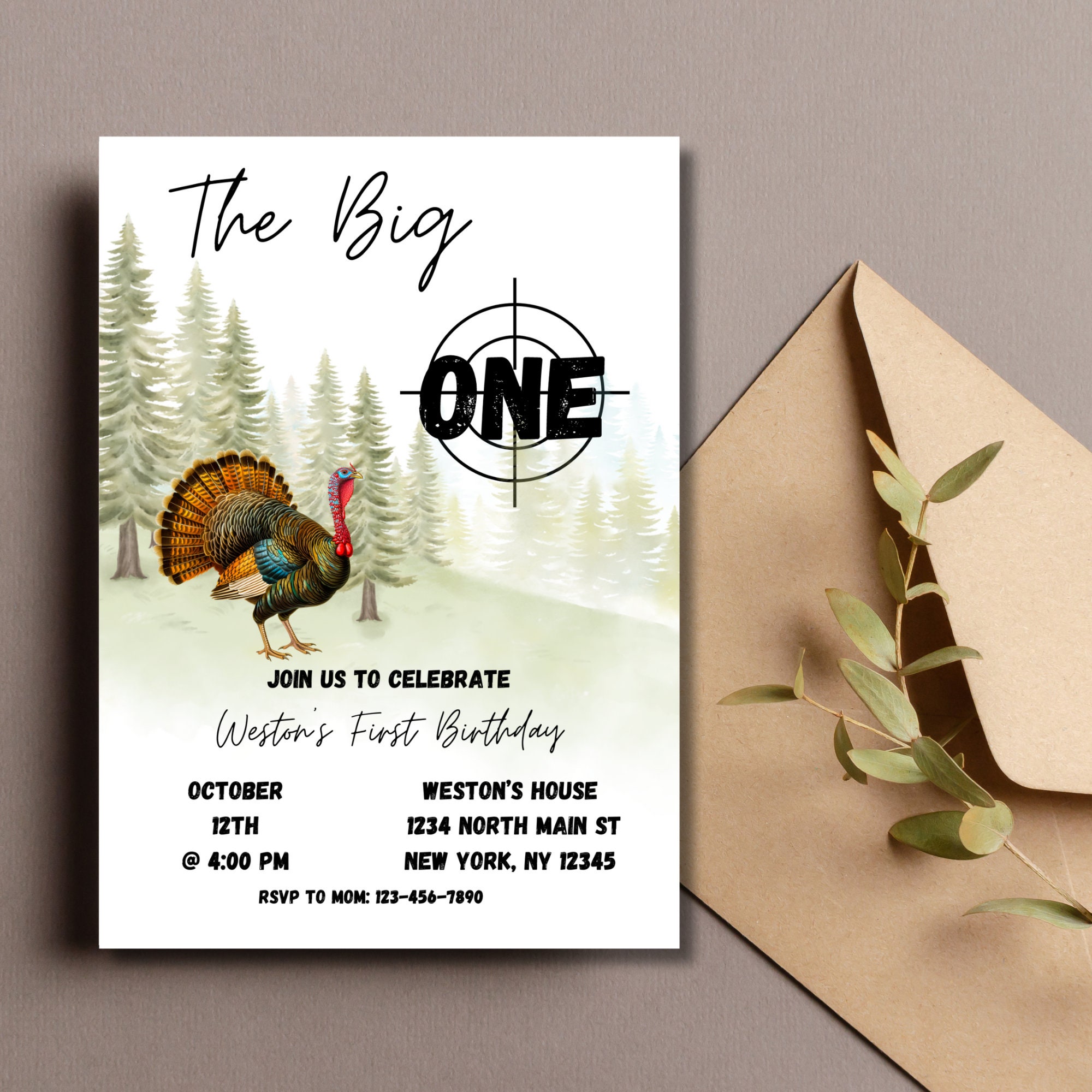 EDITABLE Turkey Hunting First Birthday Invitation, Wild Turkey, Boy ...