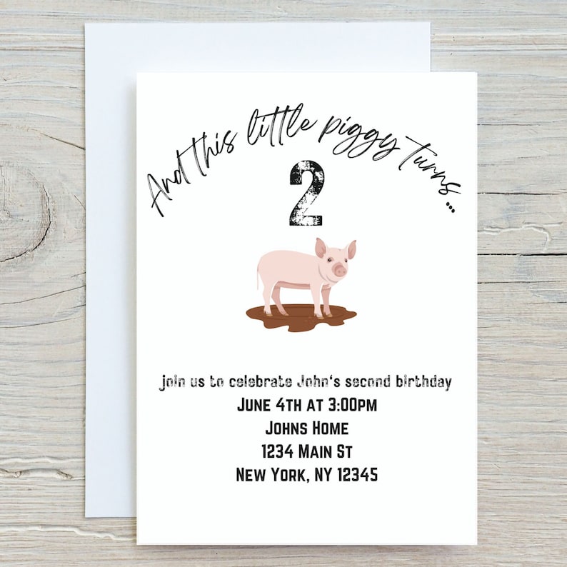 SET OF FOUR Pig Birthday Party Invite, Farm Party Invite, First ...