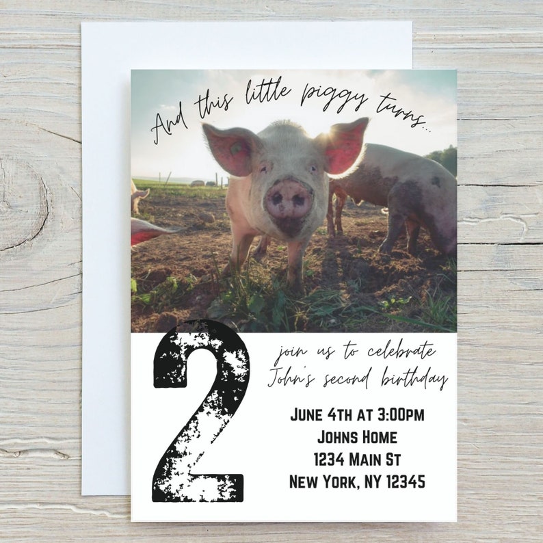 SET OF FOUR Pig Birthday Party Invite, Farm Party Invite, First ...