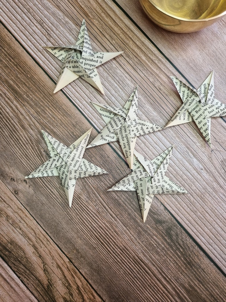 Set of 10 Vintage Paper Origami Stars From Old Books - Etsy