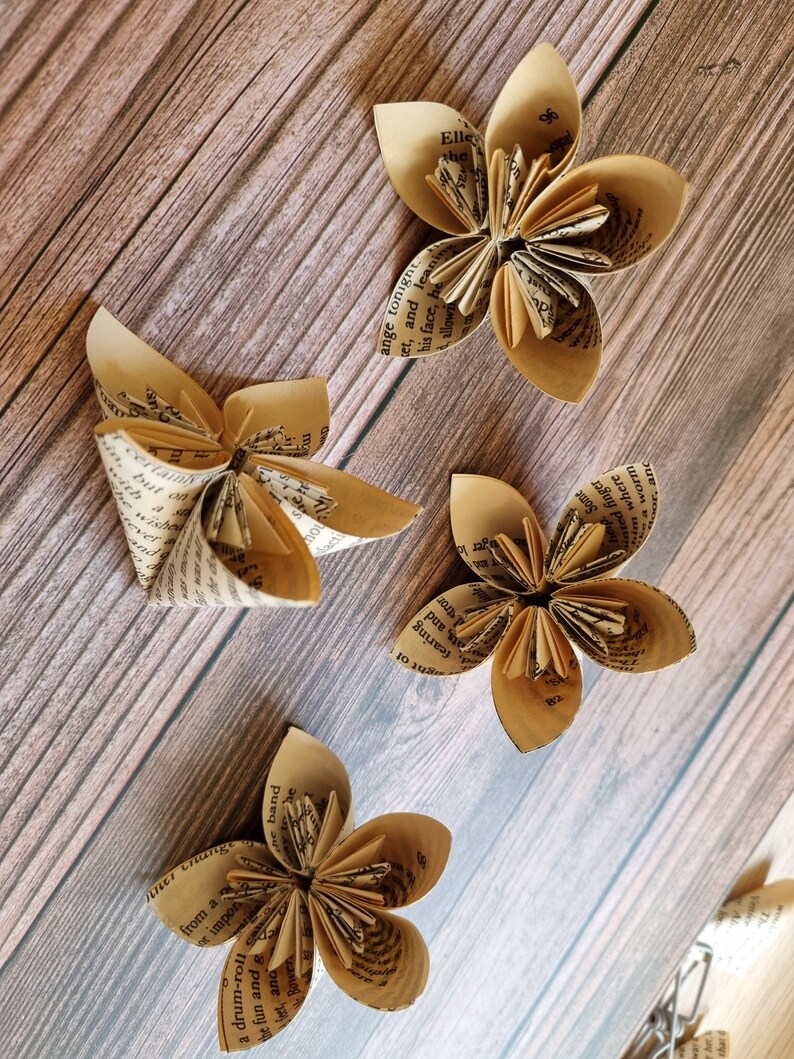 Vintage Paper Origami Kusudama Paper Flowers From Old Books Set of 3, 4 ...