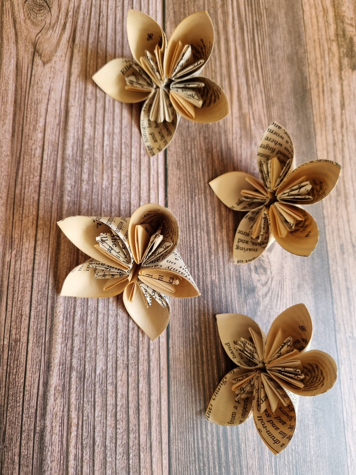 Vintage Paper Origami Kusudama Paper Flowers From Old Books Set of 3, 4 ...