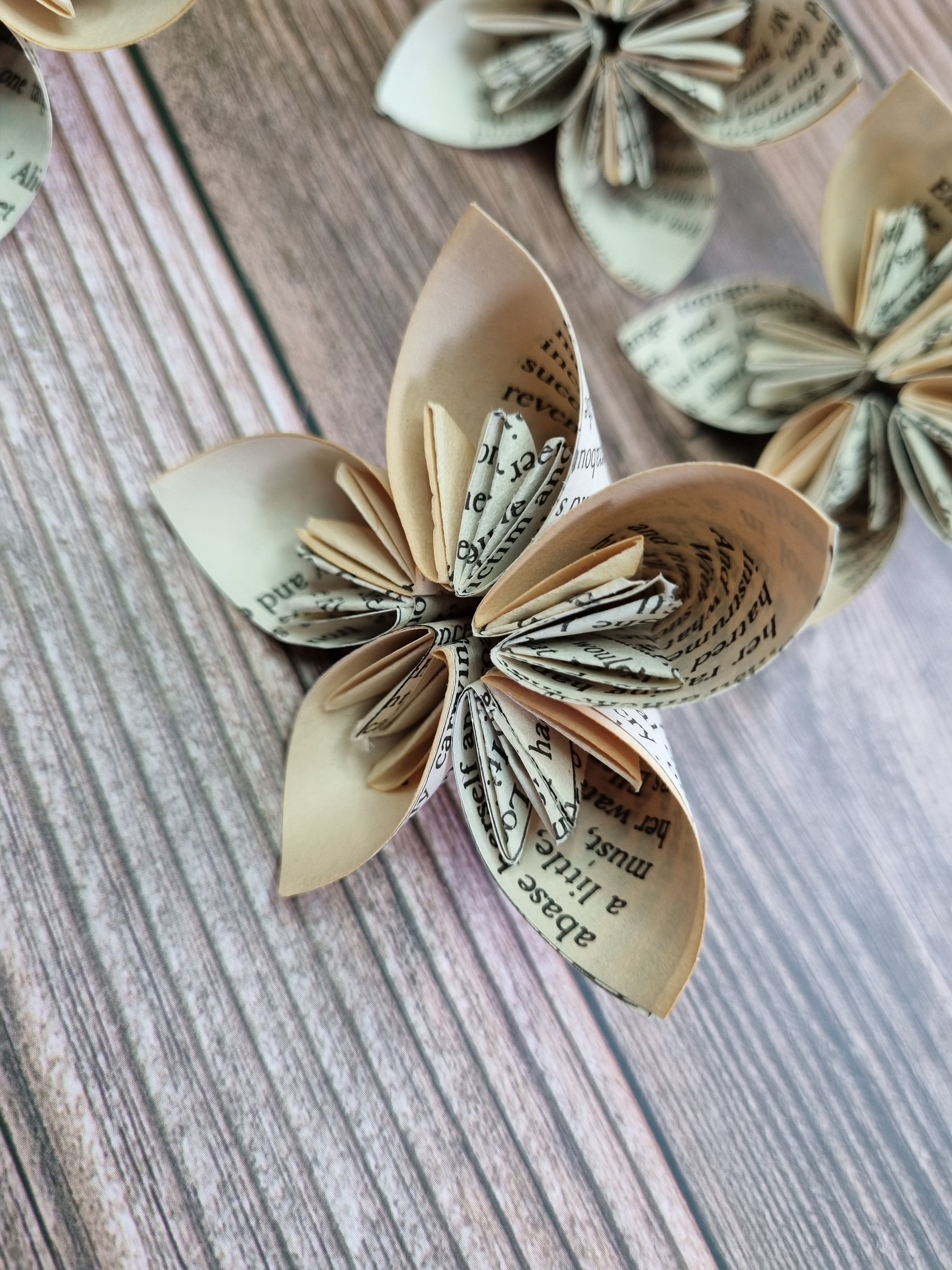 Vintage Paper Origami Kusudama Paper Flowers From Old Books Set of 3, 4 ...