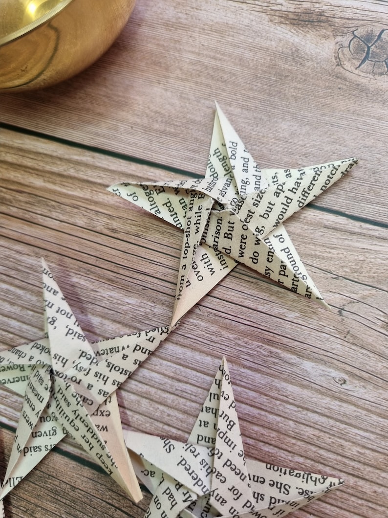Set of 10 Vintage Paper Origami Stars From Old Books - Etsy