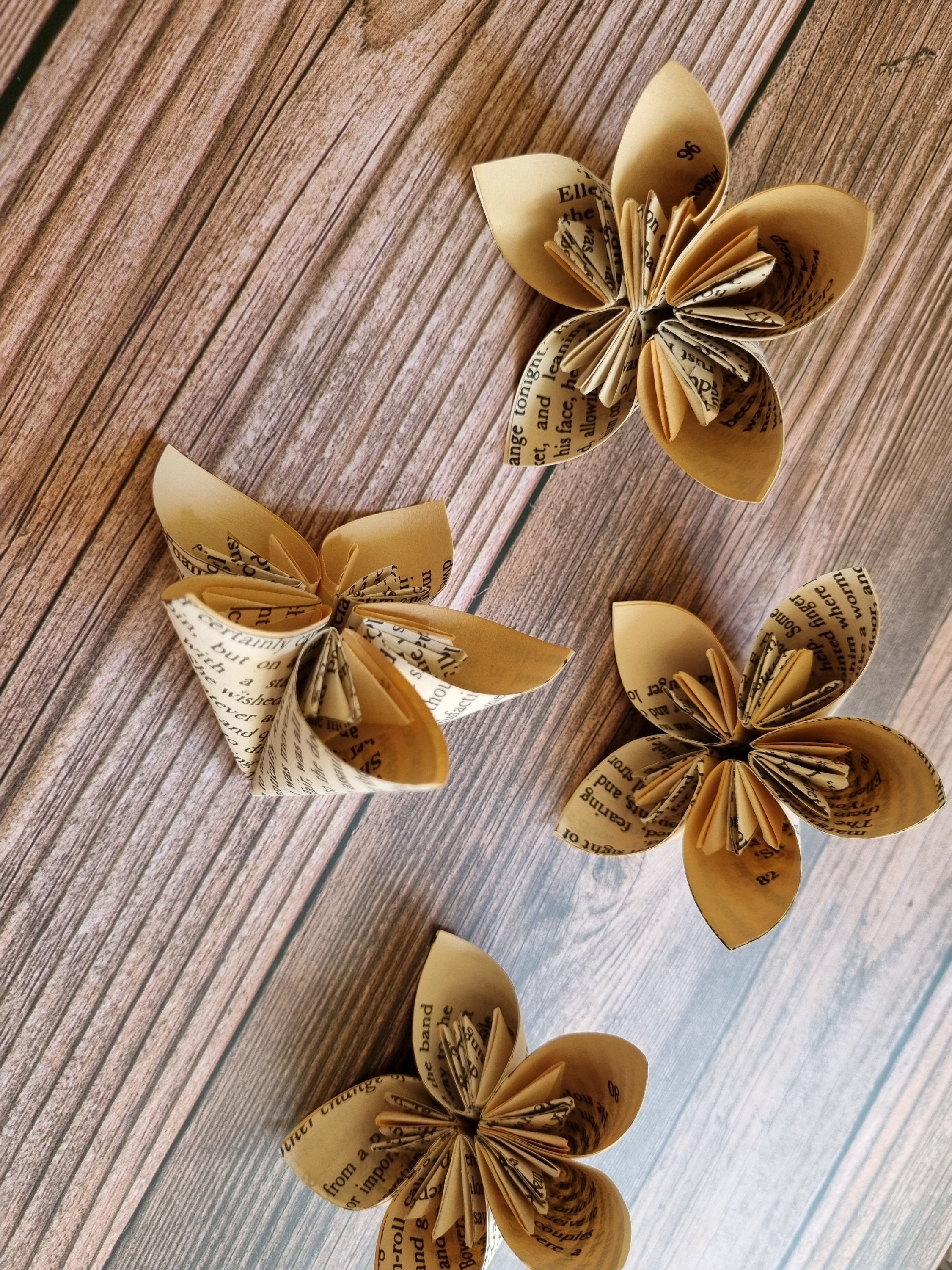 Vintage Paper Origami Kusudama Paper Flowers From Old Books Set of 3, 4 ...