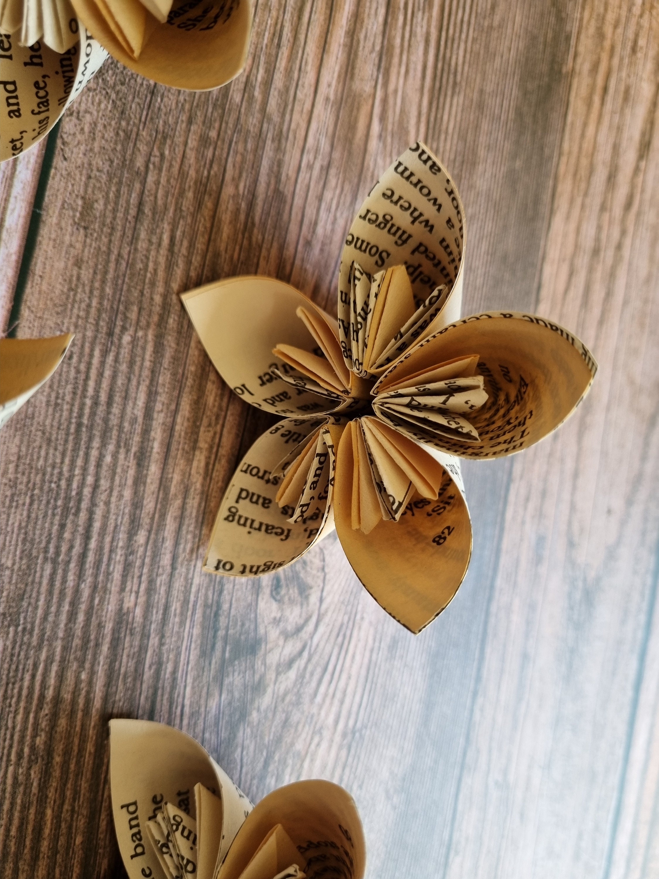 Vintage Paper Origami Kusudama Paper Flowers From Old Books Set of 3, 4 ...