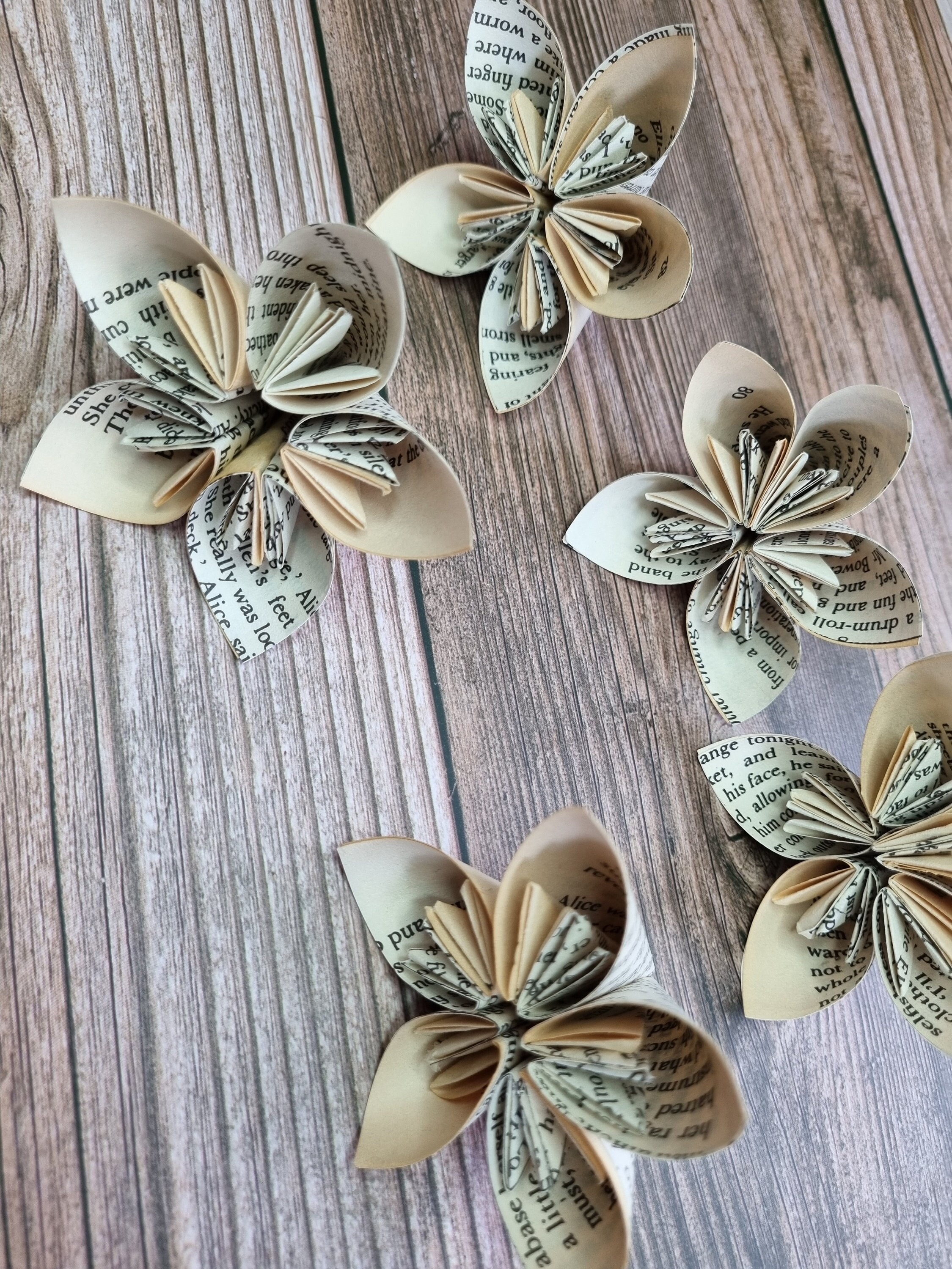 Vintage Paper Origami Kusudama Paper Flowers From Old Books Set of 3, 4 ...