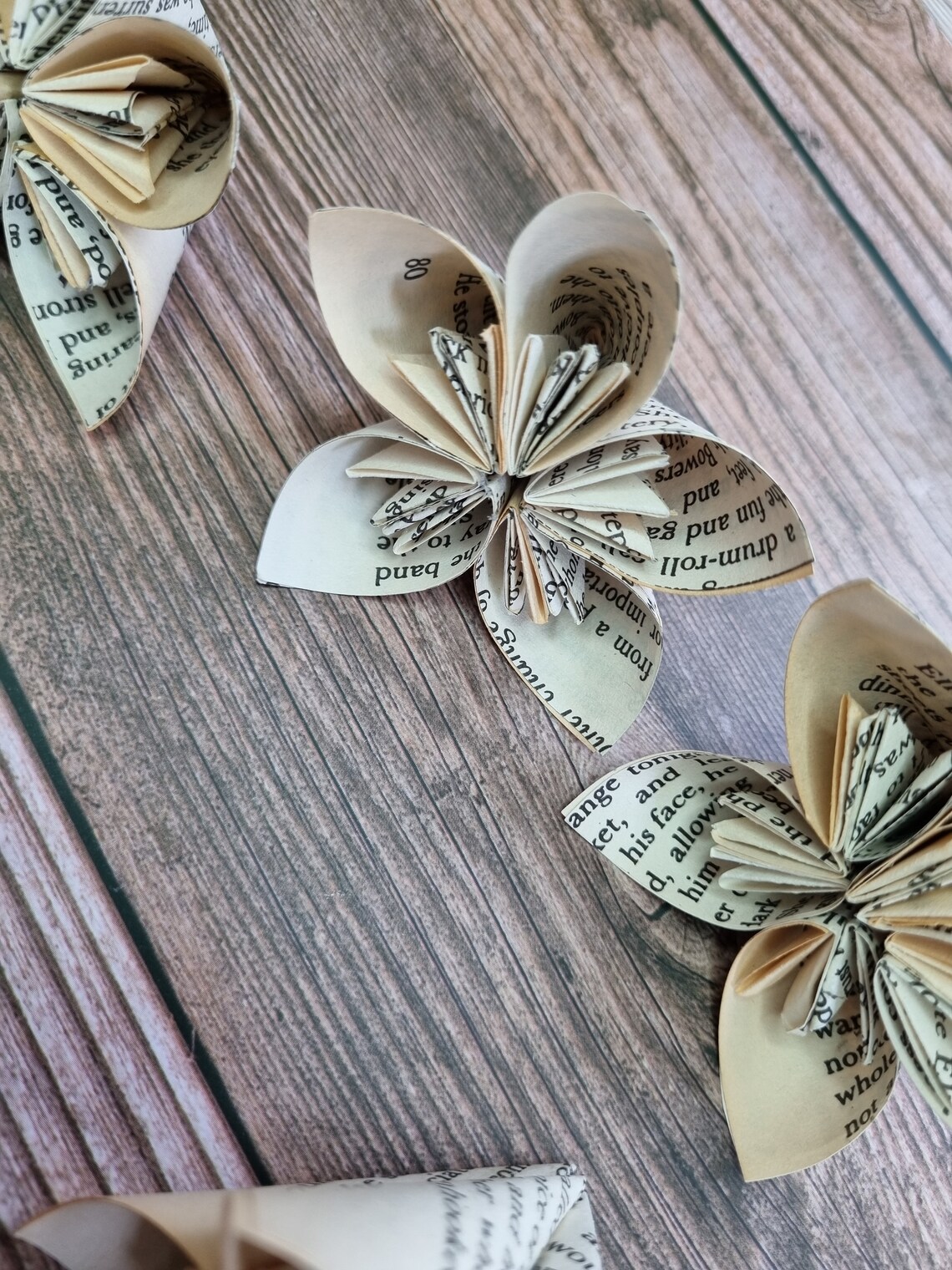 Vintage Paper Origami Kusudama Paper Flowers From Old Books Set of 3, 4 ...