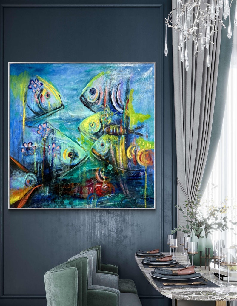 Abstract Fish Painting - Etsy