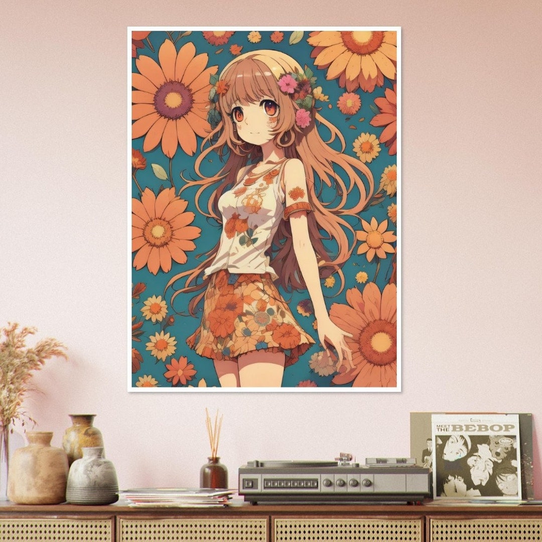 Anime Flower Girl Home Décor Print, Anime Premium Wall Art, Japanese ...