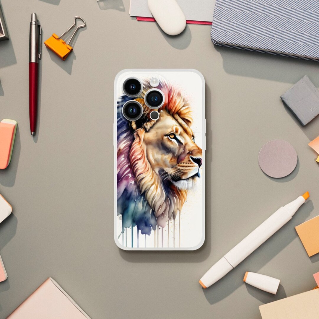 Lion African Watercolour Design Flexi Phone Cases, Safari Animal Print ...