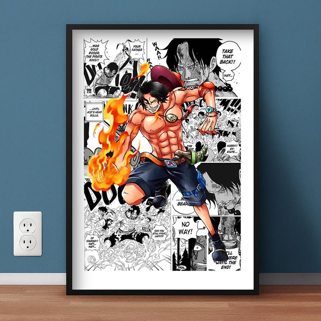 One Piece Ace Anime Manga Poster Art Print, Vintage Minimalist Japanese ...