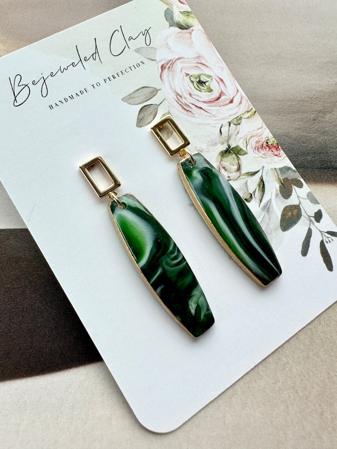 Green Malachite Inspired Collection | Rectangular Gold Plated Posts ...