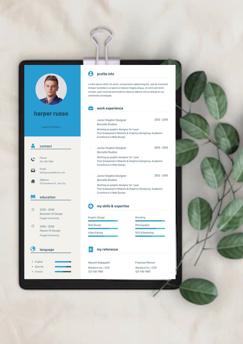 Blue Grey Minimalist Simple Modern Professional CV Resume Template ...