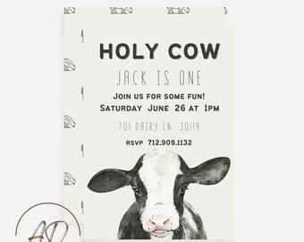 Holy Cow Birthday Invitation, Cow First Birthday Invitation, Holy Cow I ...