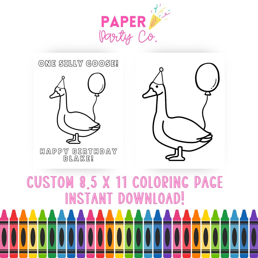 One Silly Goose Birthday Coloring Page | INSTANT DOWNLOAD - Etsy