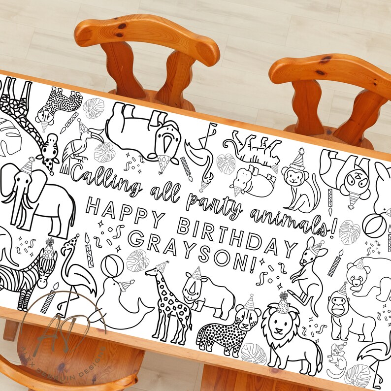 LARGE Party Animals Coloring Banner Poster Coloring Table - Etsy
