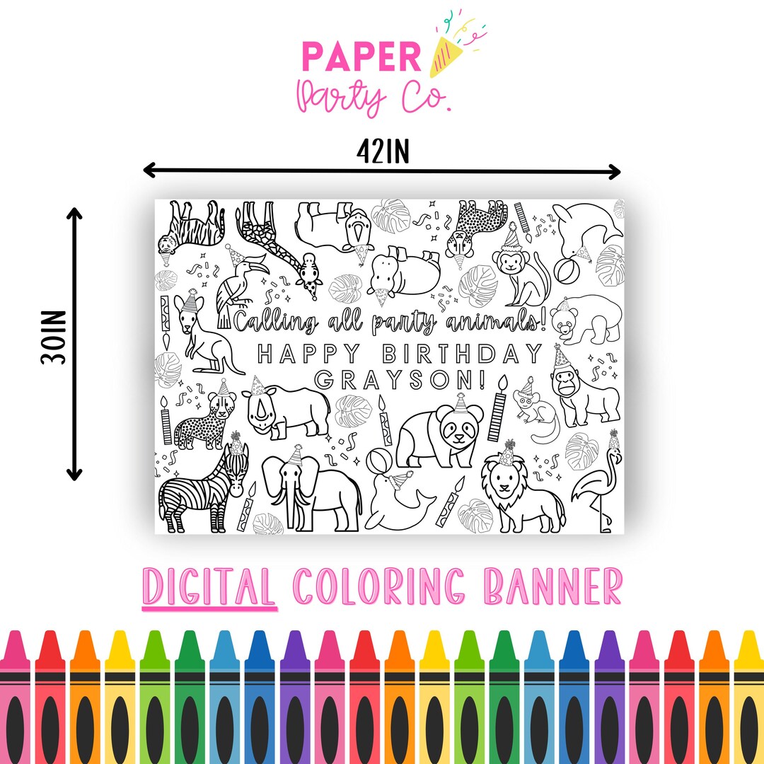 DIGITAL DOWNLOAD Party Animals Coloring Banner Poster | Coloring Table ...