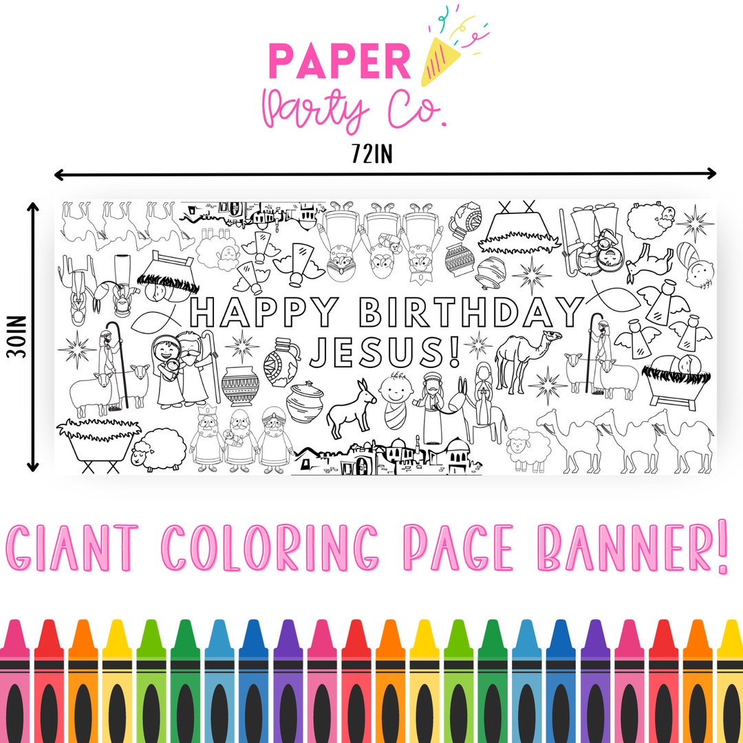 LARGE Christmas Coloring Table Cloth Happy Birthday Jesus Coloring ...