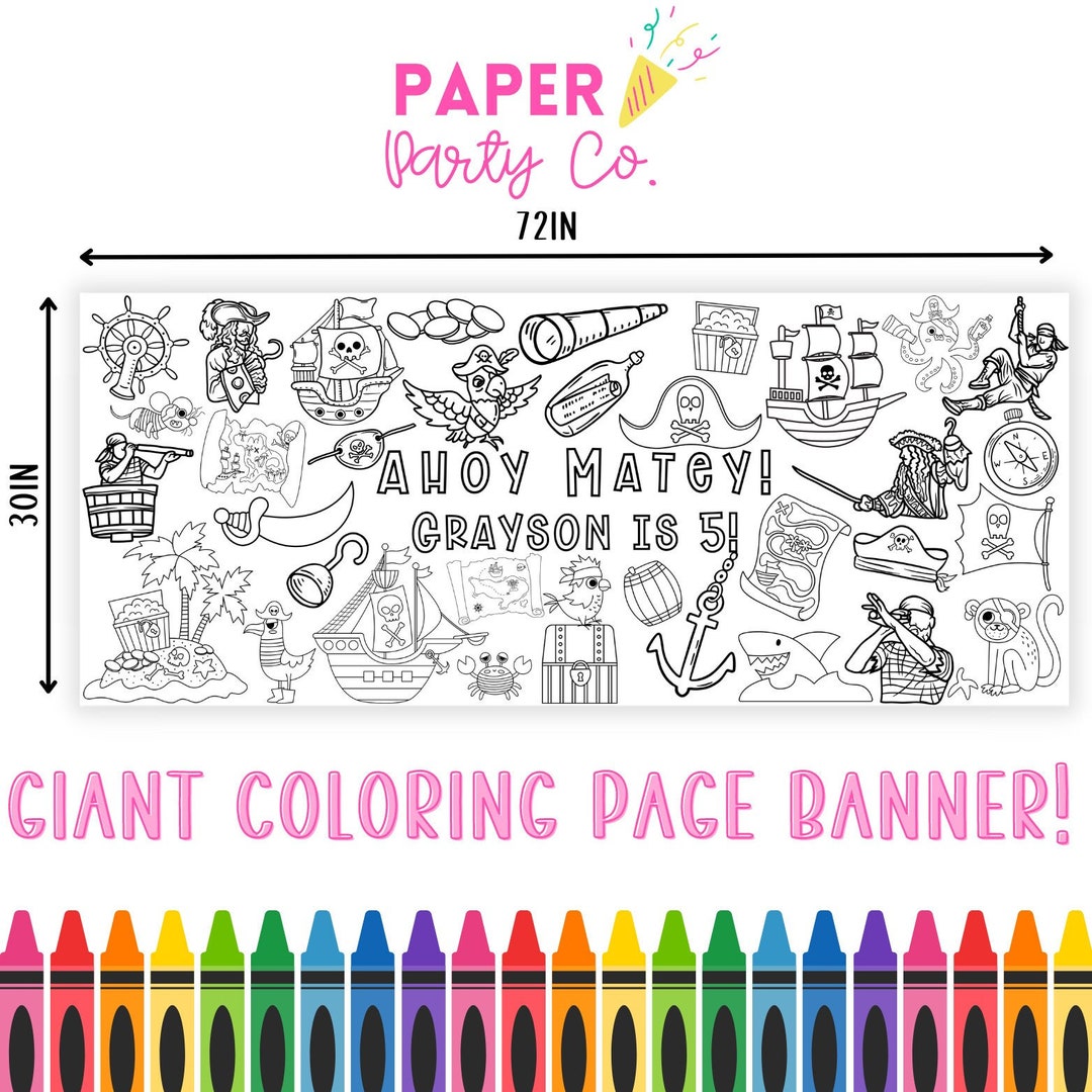 LARGE Coloring Banner | Pirate Coloring Poster | Pirate Theme Birthday ...