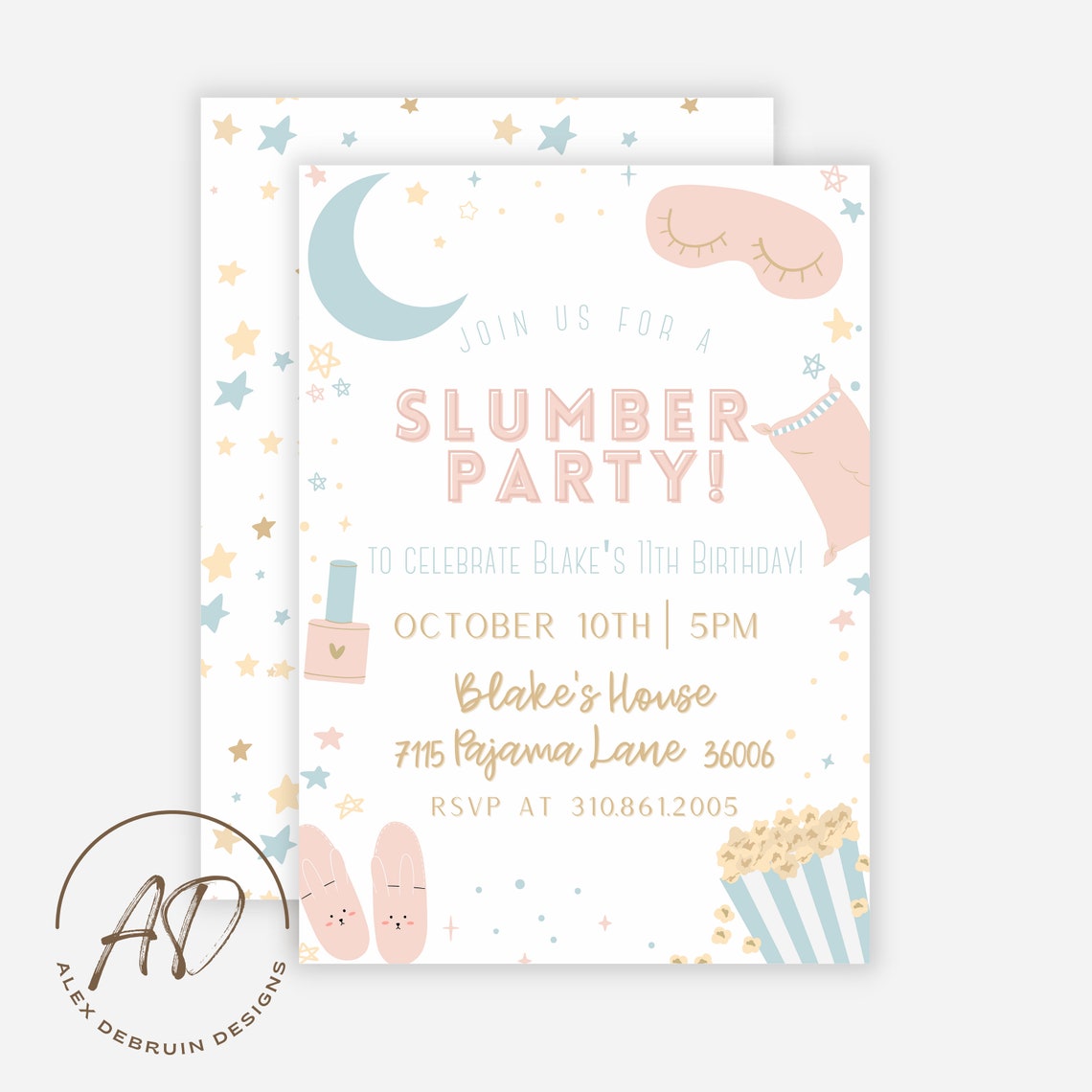 Slumber Party Birthday Invitation Custom Birthday Invitation - Etsy