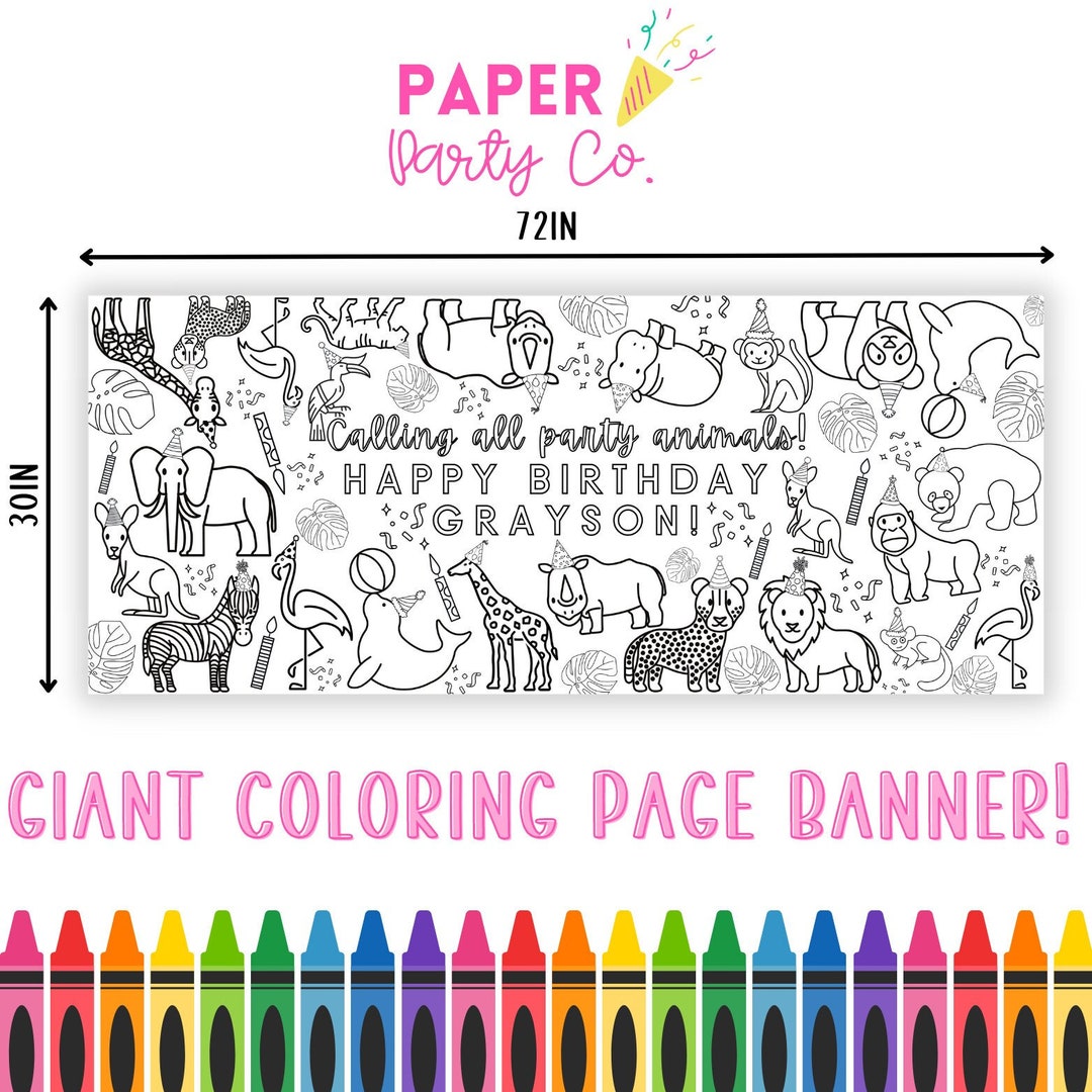 LARGE Party Animals Coloring Banner Poster | Coloring Table Runner ...