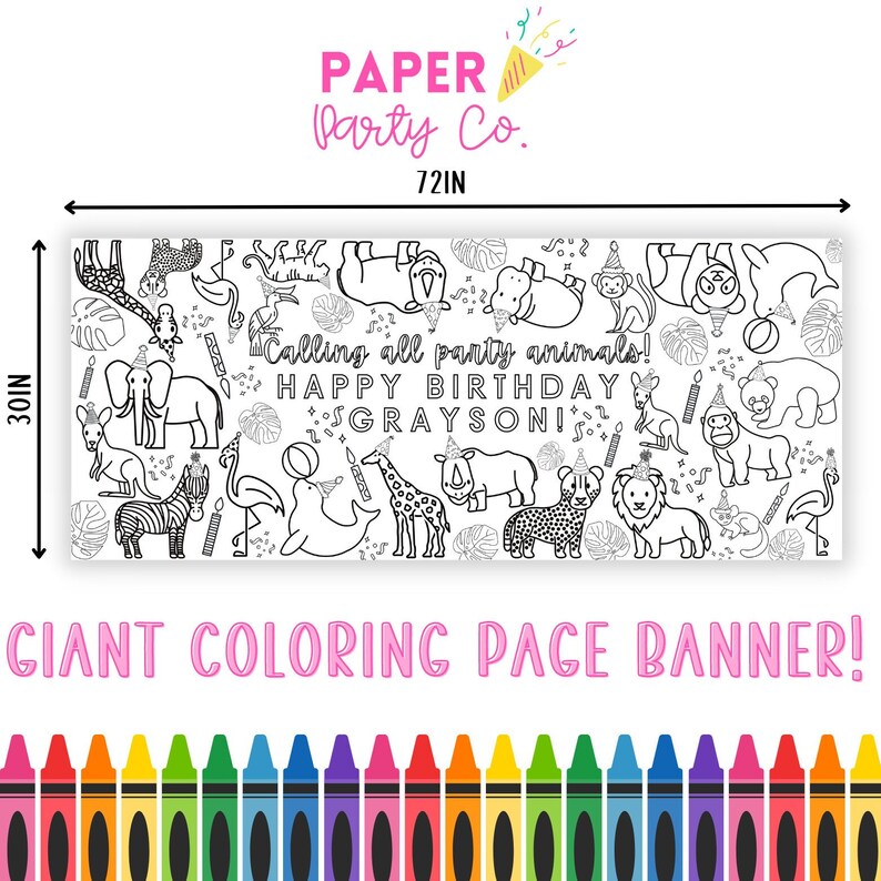 LARGE Party Animals Coloring Banner Poster Coloring Table - Etsy
