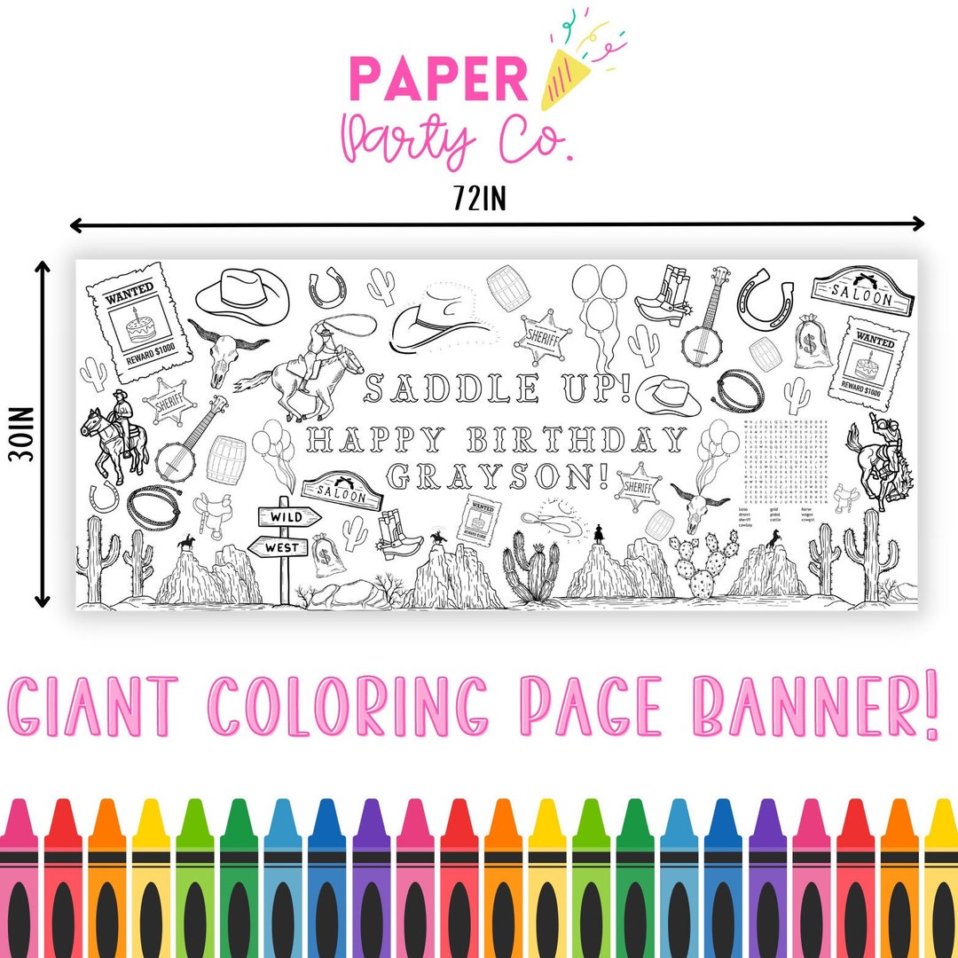 LARGE Rodeo Coloring Banner Sheet | Rodeo Birthday | Cowboy Coloring ...