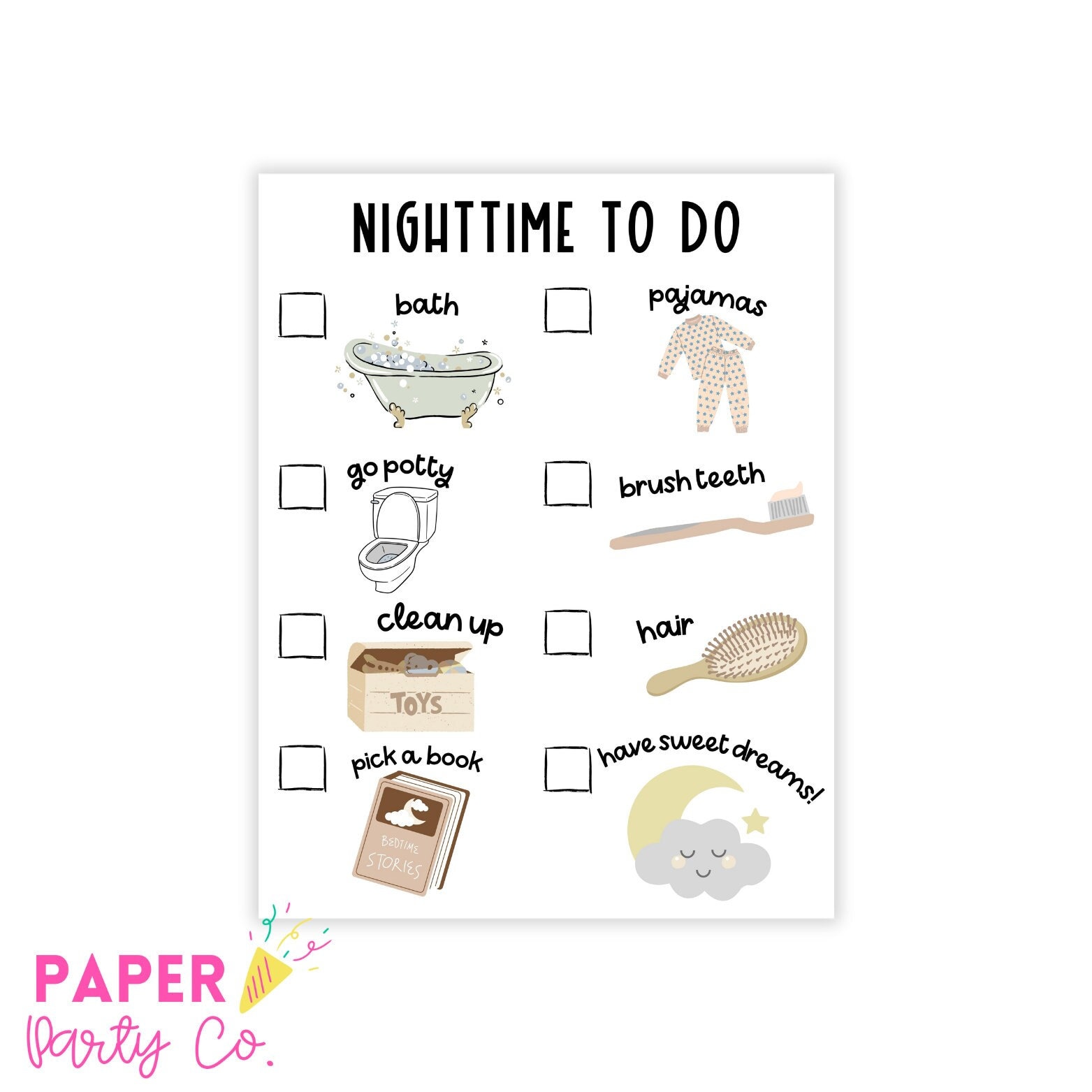 Kids Nighttime Routine Chart Chart Instant PRINTABLE - Etsy