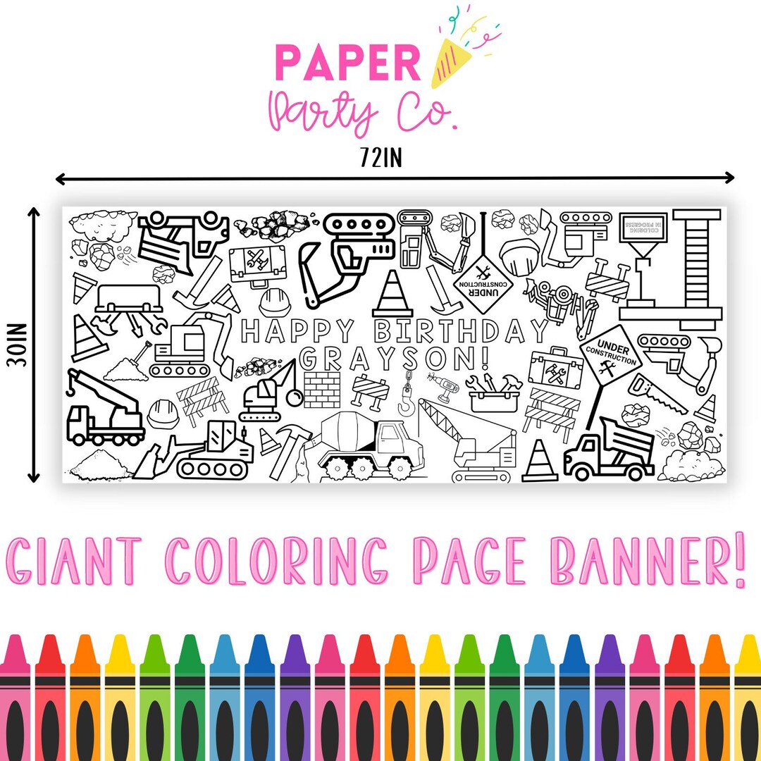 LARGE Construction Coloring Banner | Table Top Coloring Poster ...