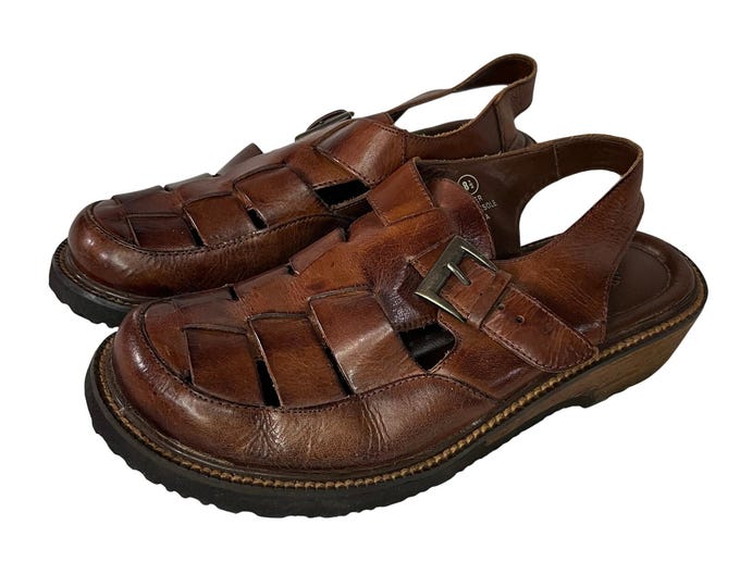 Vintage Earth Shoe Slingback Fisherman Sandal Brown Leather Clog Heel ...