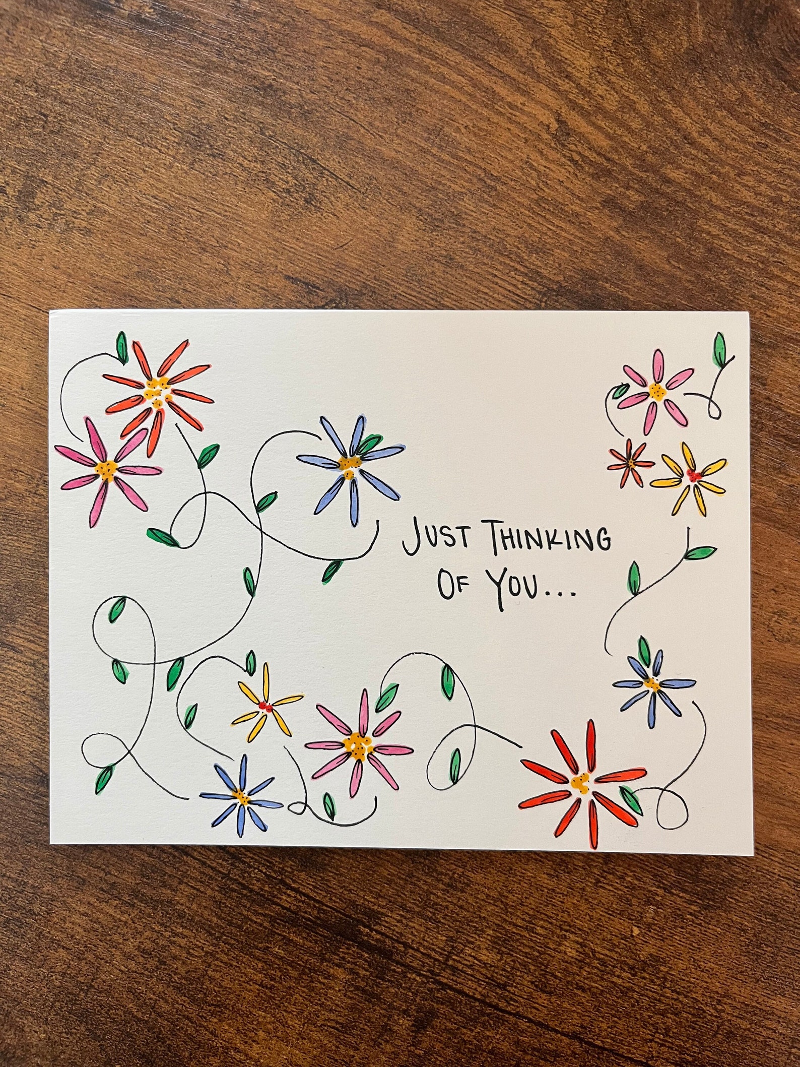 Handmade "thinking of You" Card; Watercolor; Flowers and Vines; A2 - Etsy