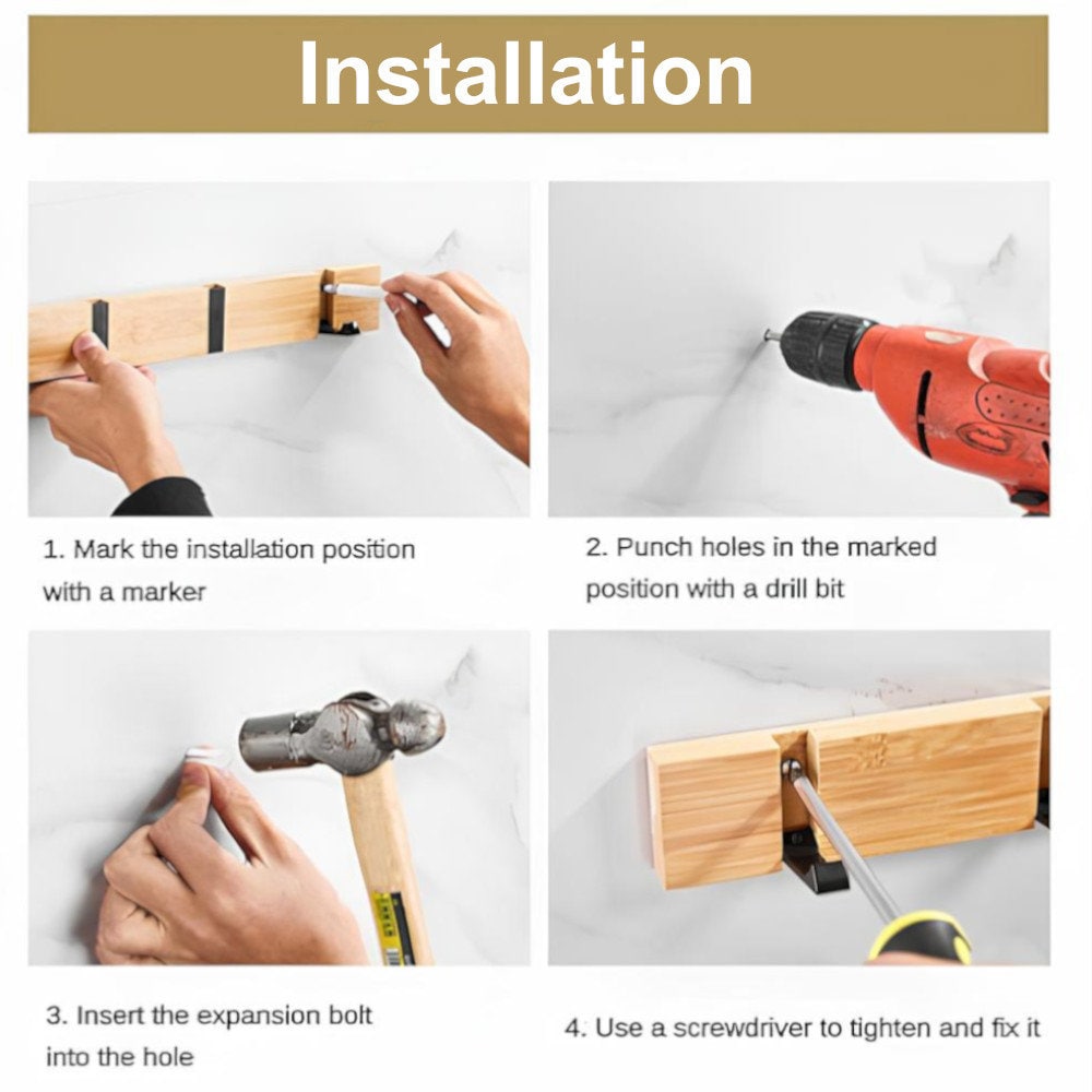 Foldable Wooden Bamboo Hooks, Modern Wall Mounted Floating Rack ...