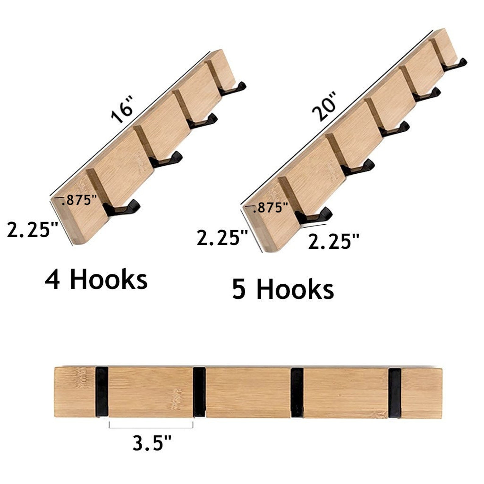 Foldable Wooden Bamboo Hooks, Modern Wall Mounted Floating Rack ...